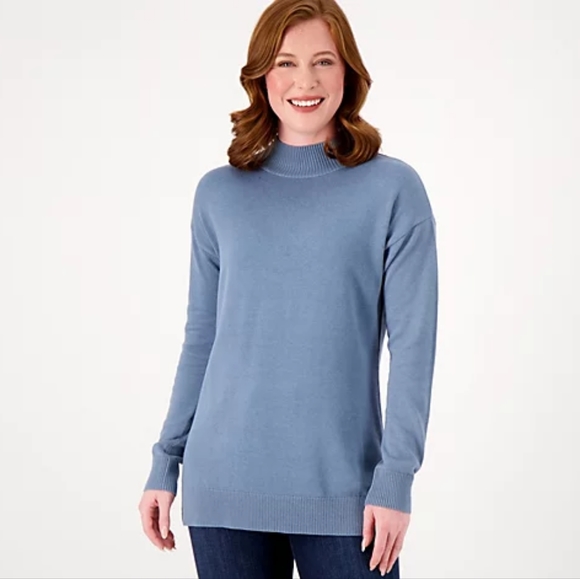 Belle by Kim Gravel | Sweaters | Belle By Kim Gravel Mock Turtle Neck Sweater Steele Blue | Poshmark